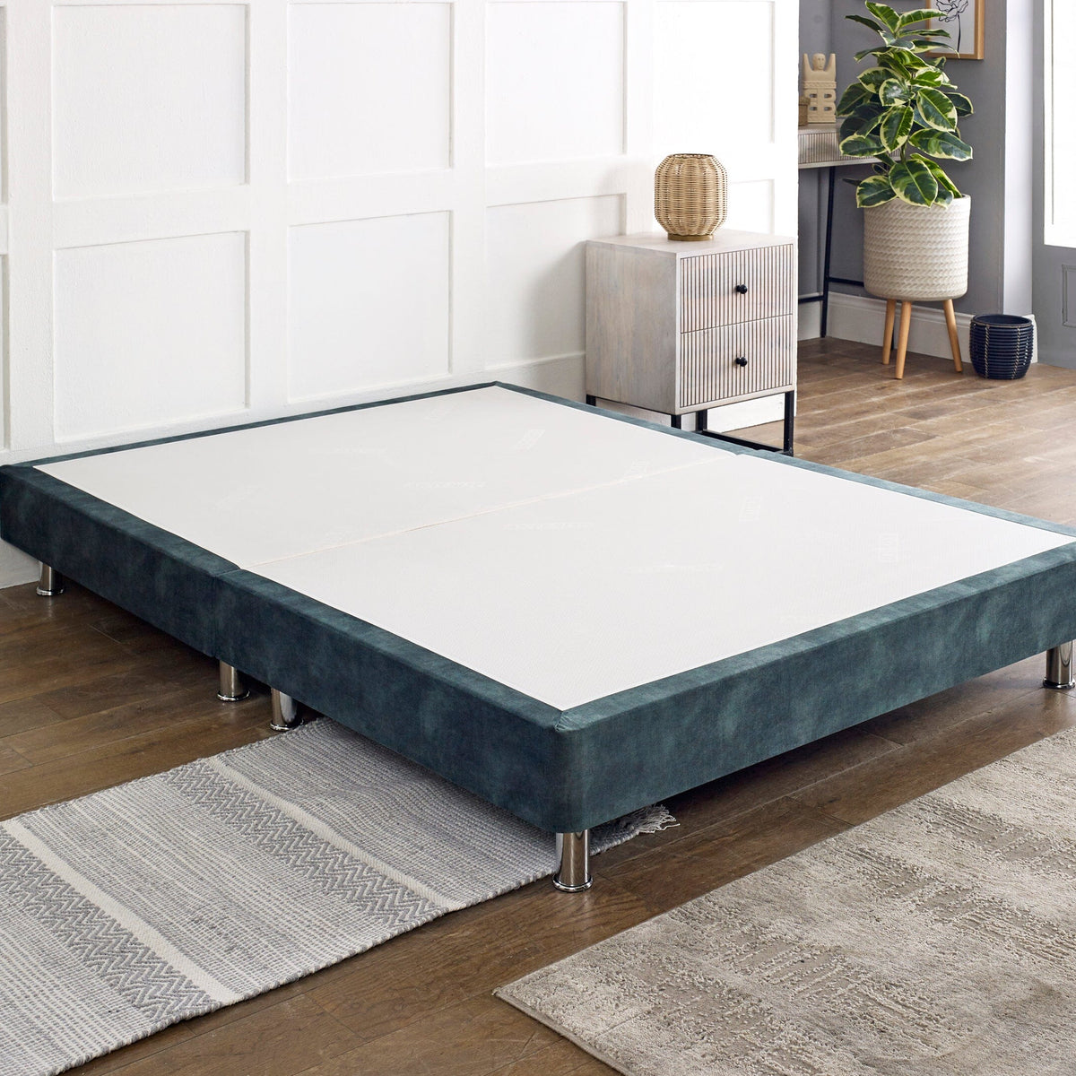 Low Divan Bed Base On Chrome Metal Legs | Divan Bed Warehouse