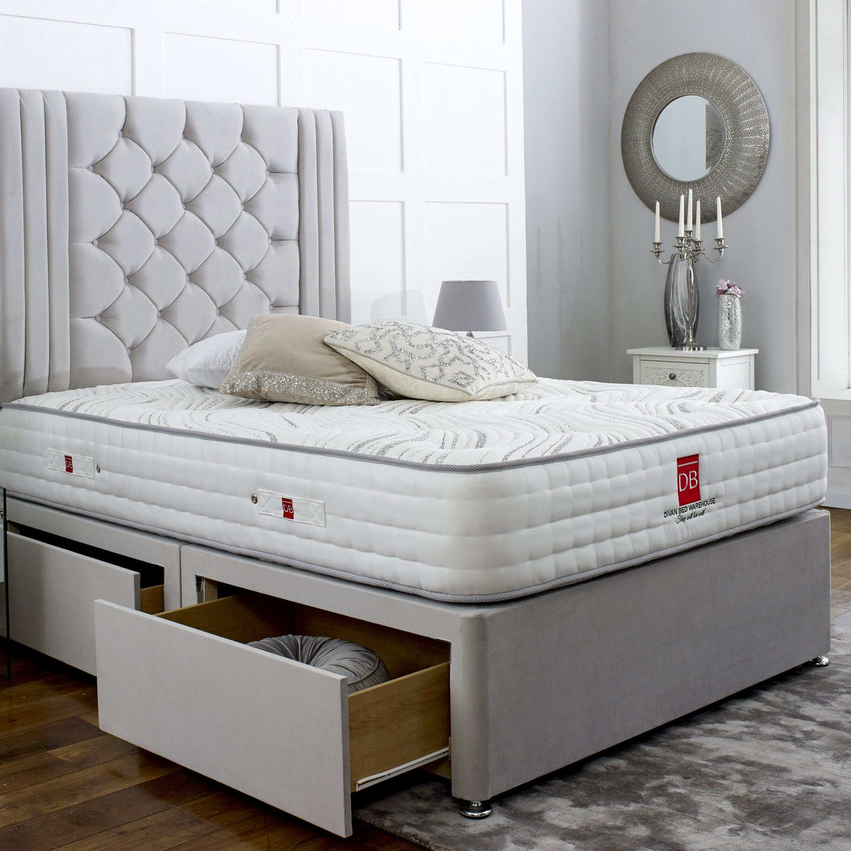 Regal Divan Bed Set with Tall Button Headboard – Divan Bed Warehouse