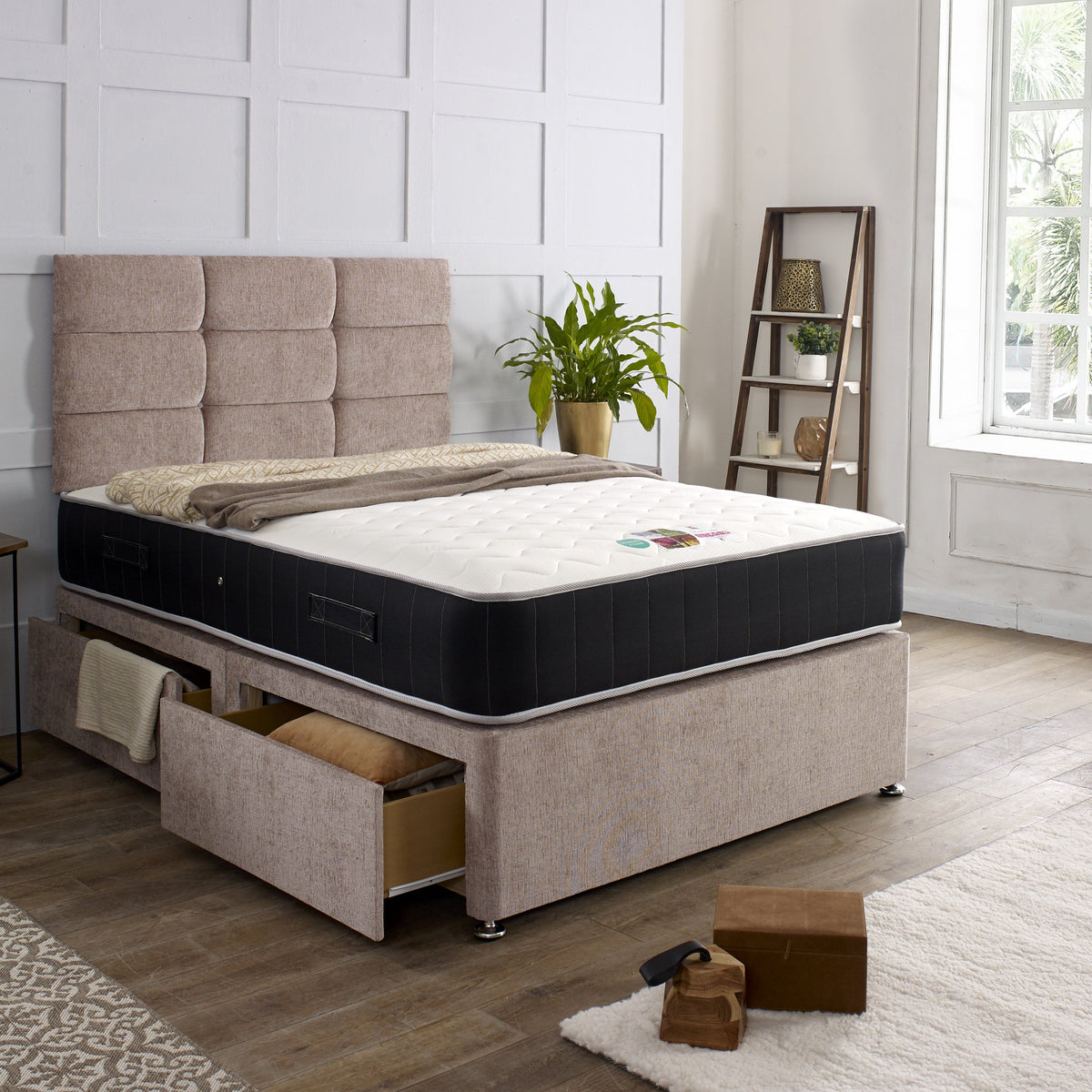 Dual Season 1000 Pocket Memory Cool Gel Divan Bed Set With Headboard ...